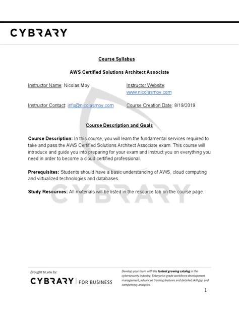 Course Syllabus Aws Certified Solutions Architect Associate Brought To