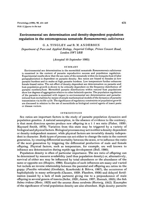 PDF Environmental Sex Determination And Density Dependent Population Regulation In The