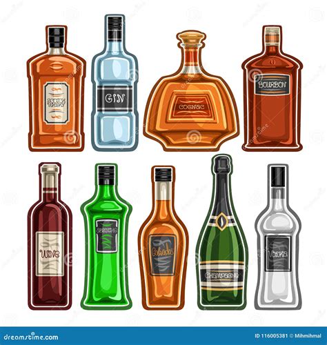 Vector Set Of Different Bottles Stock Vector Illustration Of Cocktail