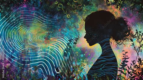 Forest Floor Frequency Tuning Feminine Silhouette Aligning With Earths Vibration Abstract Sound