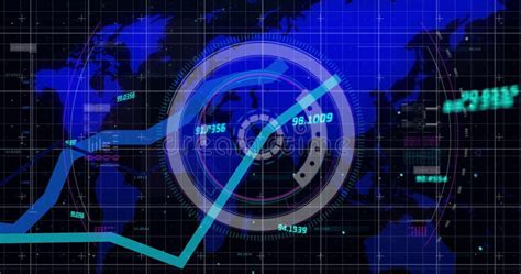 Image Of Scope Scanning And Data Processing Over World Map In Background Stock Illustration