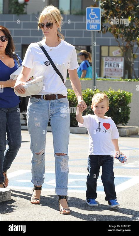 January Jones And Son Xander Out And About In Los Angeles Featuring