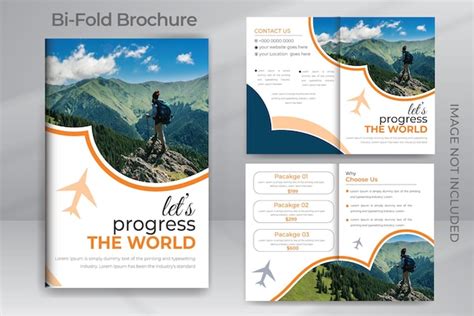브로셔 템플릿 벡터 평면 디자인 여행 이중 접기 프리미엄 벡터