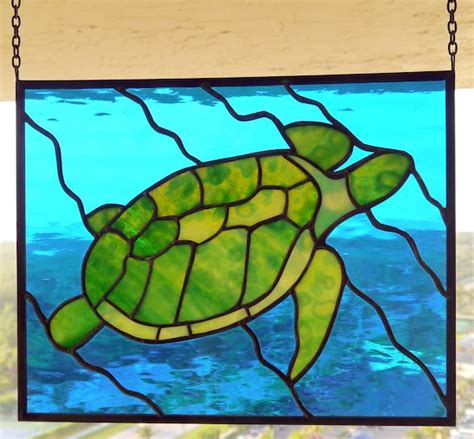 Items Similar To Green Sea Turtle Stained Glass Panel On Etsy