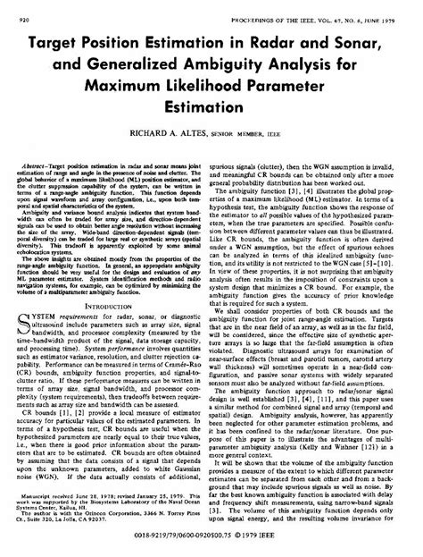 Pdf Target Position Estimation In Radar And Sonar And Generalized