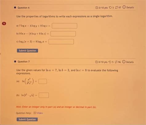 72 Question 6 Use The Properties Of Logarithms To