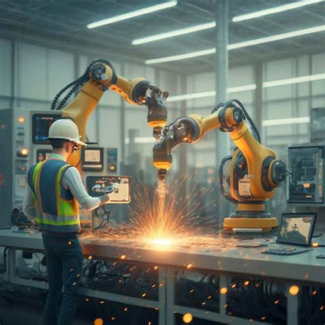 Premium Photo Software Engineer Explaining To Controlling Robotic