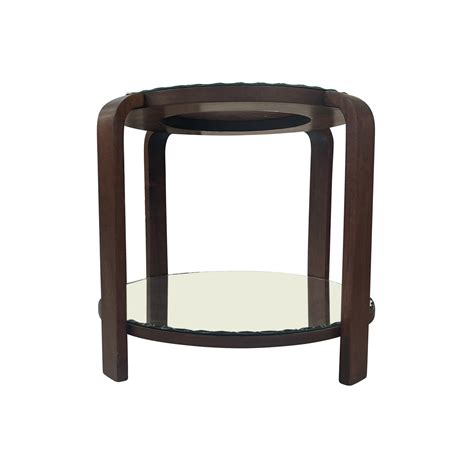 French Vintage Art Deco Walnut Mirror Glass Sofa Side Table