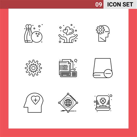 Set Of 9 Commercial Outlines Pack For Work System Process Production Cog Editable Vector Design