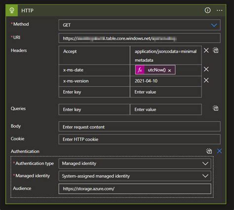 Logic App Query Azure Table Using And Managed Identity