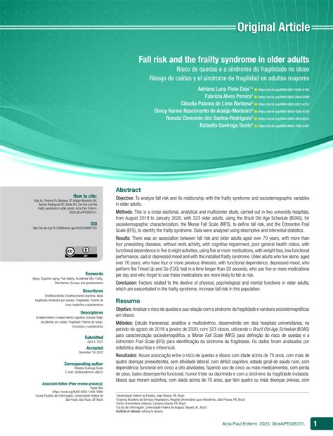 Pdf Fall Risk And The Frailty Syndrome In Older Adults