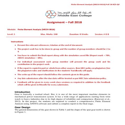 Modeling And Finite Element Analysis Ofspur Gear