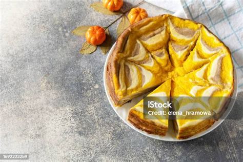 아침 식사로 건강한 가을 디저트 호박 코티지 치즈 캐서롤 파이 얼룩말 돌 배경에 치즈 초콜릿 호박이 있는 줄무늬 캐서롤 복사 공간 0명에 대한 스톡 사진 및 기타 이미지