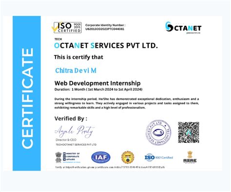 chitra devi m on linkedin internship webdevelopment octanet