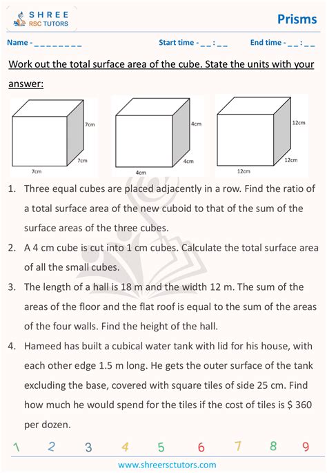 Surface Area Of Cuboid And Cube Worksheets For Grade 9 Maths Shree Rsc Tutors