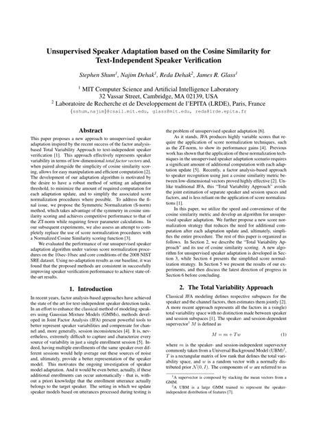 Pdf Unsupervised Speaker Adaptation Based On The Cosine Similarity For Text Independent