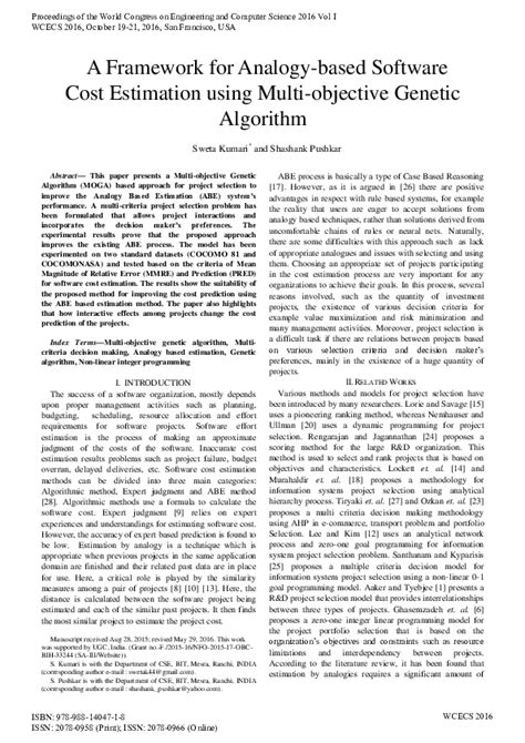 A Framework For Analogy Based Software Cost Estimation Using Multi Objective Genetic Algorithm