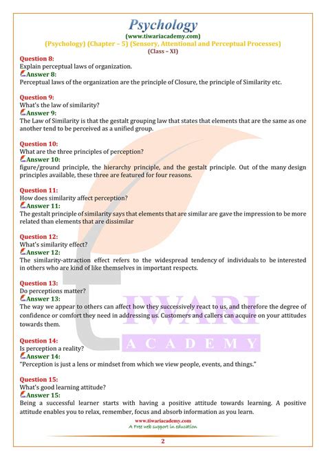Class 11 Psychology Chapter 5 Important Questions Sensory Attentional