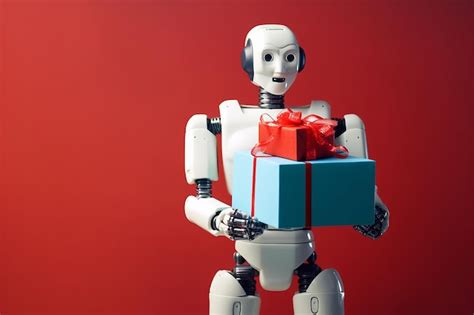 Modern Robot Holding T Box Birthday Or Holiday Celebration Artificial Intelligence Delivery