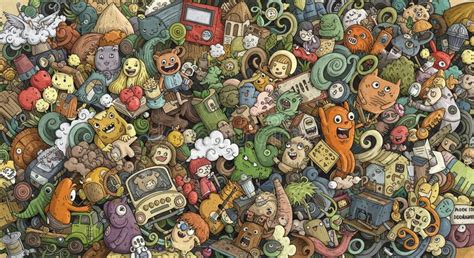 Colorful And Chaotic Doodle Art Featuring A Variety Of Whimsical