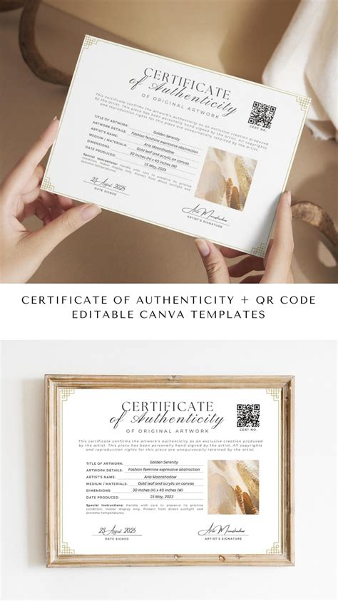 Editable Certificate Of Authenticity For Artwork Template With Qr Code Printable Coa Certificate