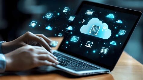 A Person Using A Laptop Displays Multiple Files And Cloud Storage Icons Around The Screen