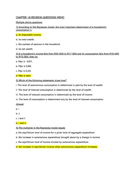Chapter Revision Questions MEMO CHAPTER REVISION QUESTIONS MEMO Multiple Choice