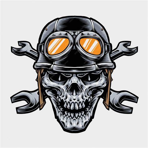 Totenkopf Biker Mit Kreuzschlüssel Logo Premium Ki Generierter Vektor