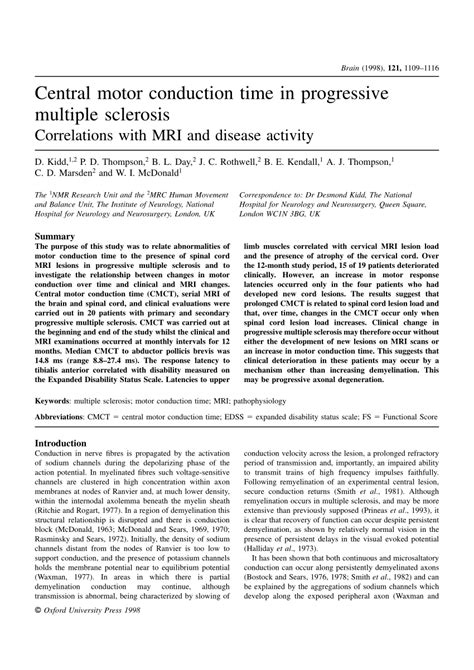 Pdf Central Motor Conduction Time In Progressive Multiple Sclerosis