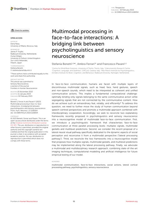 Pdf Multimodal Processing In Face To Face Interactions A Bridging Link Between