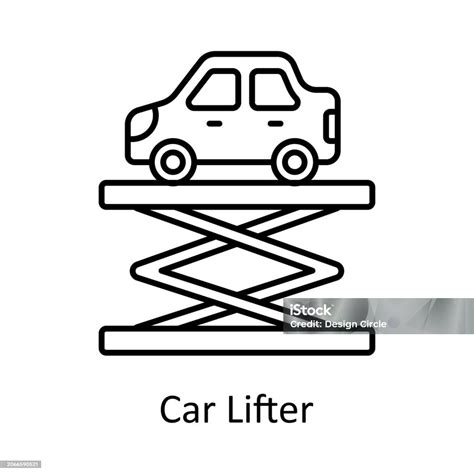 자동차 리프터 벡터 윤곽 아이콘 디자인 그림입니다 흰색 배경의 제조 단위 기호 Eps 10 파일 교통수단에 대한 스톡 벡터 아트
