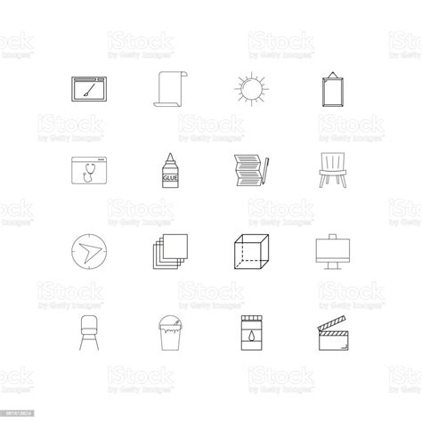 창조적인 프로세스 및 설계 선형 얇은 아이콘 설정합니다 간단한 벡터 아이콘 설명 0명에 대한 스톡 벡터 아트 및 기타 이미지