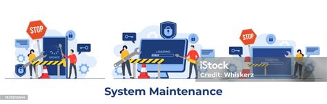 Set Of System Maintenance Designs Error Fixing Trouble Device Updating