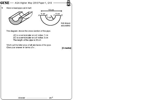Cylinder Volume Surface Area Higher Gcse Questions Aqa