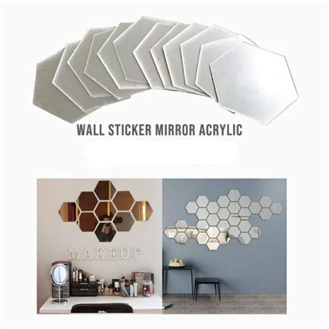 Jual Stiker Cermin Dinding Anti Pecah Segi Enam Kaca Hexagonal Mirror Wall Decoration Sticker