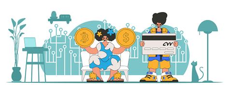 암호 화폐 및 화폐 교환 관리 테마 한 그룹의 사람들이 비트코인과 상호 작용합니다 경영자에 대한 스톡 벡터 아트 및 기타 이미지