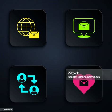 텍스트 작업 온라인 작업 프로젝트 팀 베이스 및 로 하트 설정 검은 색 사각형 버튼 벡터 가공의 인물에 대한 스톡 벡터 아트 및