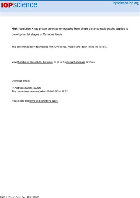 Pdf High Resolution X Ray Phase Contrast Tomography From Single Distance Radiographs Applied