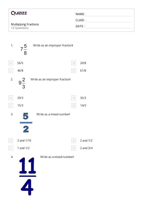 50 Multiplying Fractions Worksheets For 8th Year On Quizizz Free