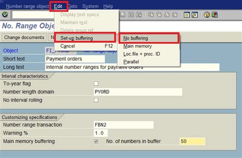 sap abap how to deactivate number range buffering in payment orders