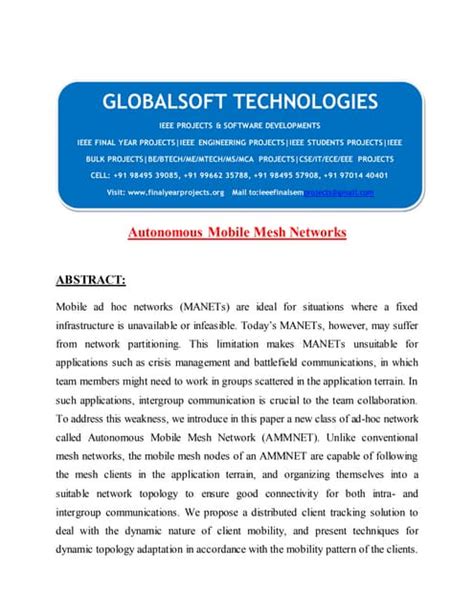ieee 2014 dotnet mobile computing projects autonomous mobile mesh
