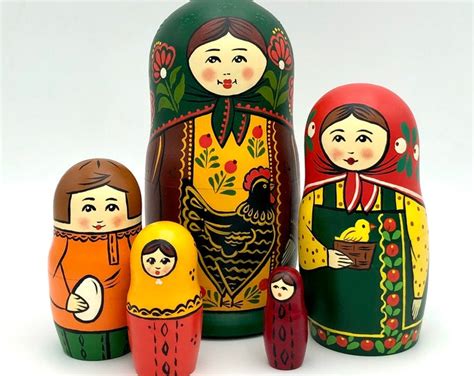 Traditional Nesting Dolls Stacking Dolls Handmade Set With 5 Dolls Matryoshka Babushka