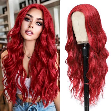Long Red Wig For Women 26inch Wavy Curly Red Hair Wigs Synthetic Hair