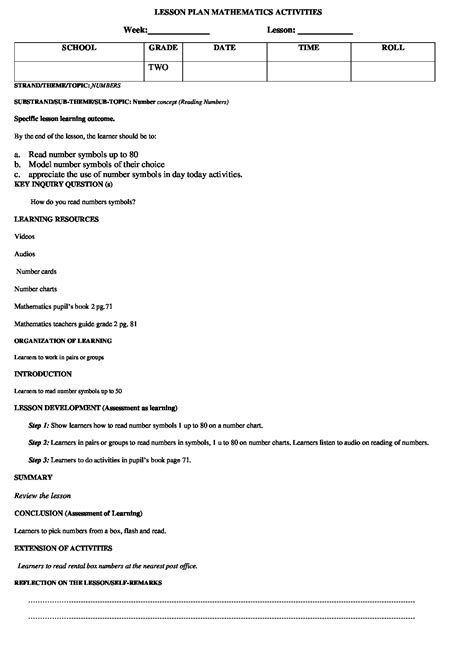 Mathematics Activities Lesson Plan Grade 2 Term 2