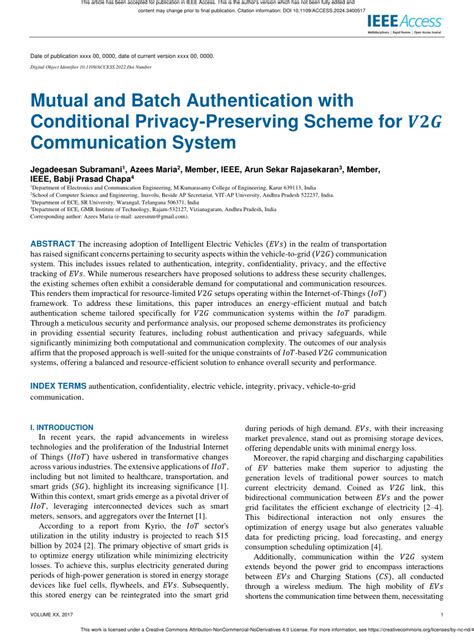 Pdf Mutual And Batch Authentication With Conditional Privacy Preserving Scheme For V2g