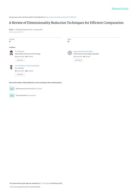 Pdf A Review Of Dimensionality Reduction Techniques For Efficient Computation