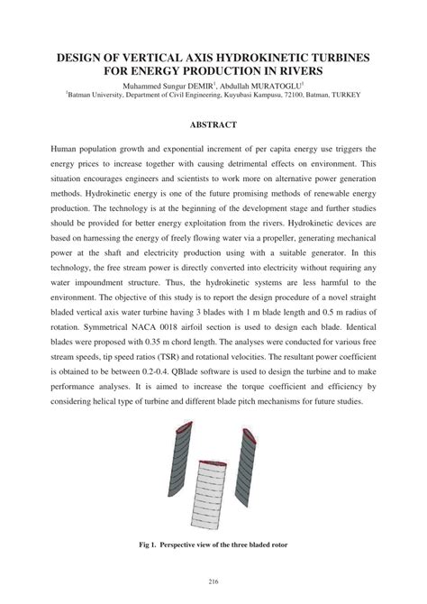 Pdf Design Of Vertical Axis Hydrokinetic Turbine For Energy