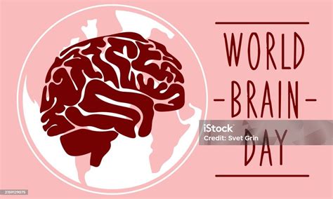 세계 뇌의 날에 대 한 엽서 지구의 배경에 만화 스타일의 귀여운 뇌와 벡터 일러스트 레이 션 7월 22일 인간 두뇌의 밝은 버건디 실루엣 의학보건 0명에 대한 스톡 벡터