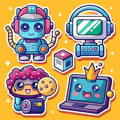 Cute Sticker Of Robot Technology Premium Ai Generated Vector