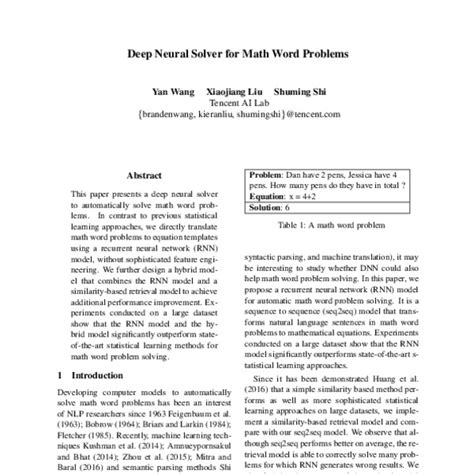 Deep Neural Solver For Math Word Problems Acl Anthology